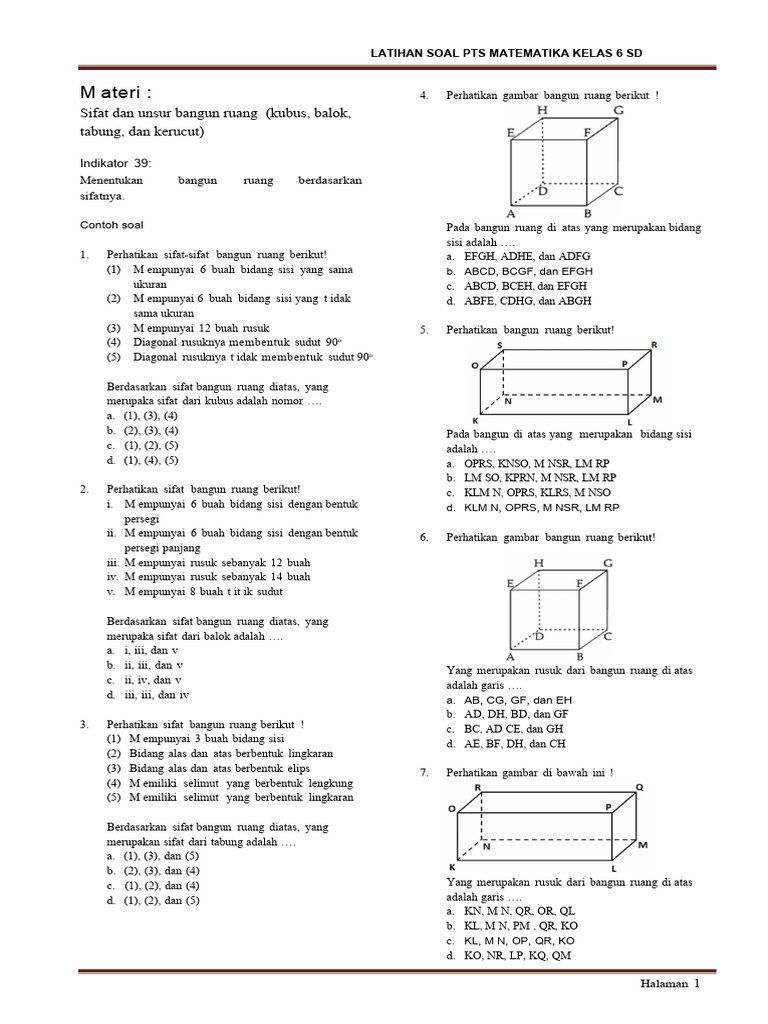 Soal PTS Matematika KLS 6 | PDF