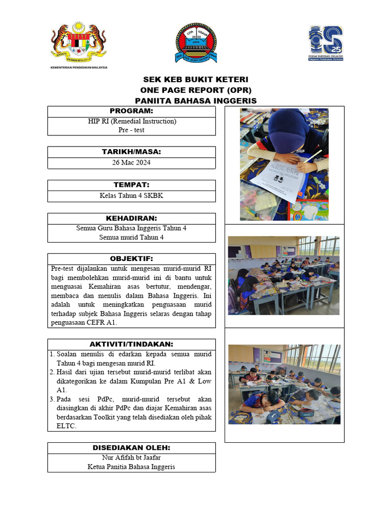 OPR PANITIA ENGLISH - RI Pre-Test | PDF