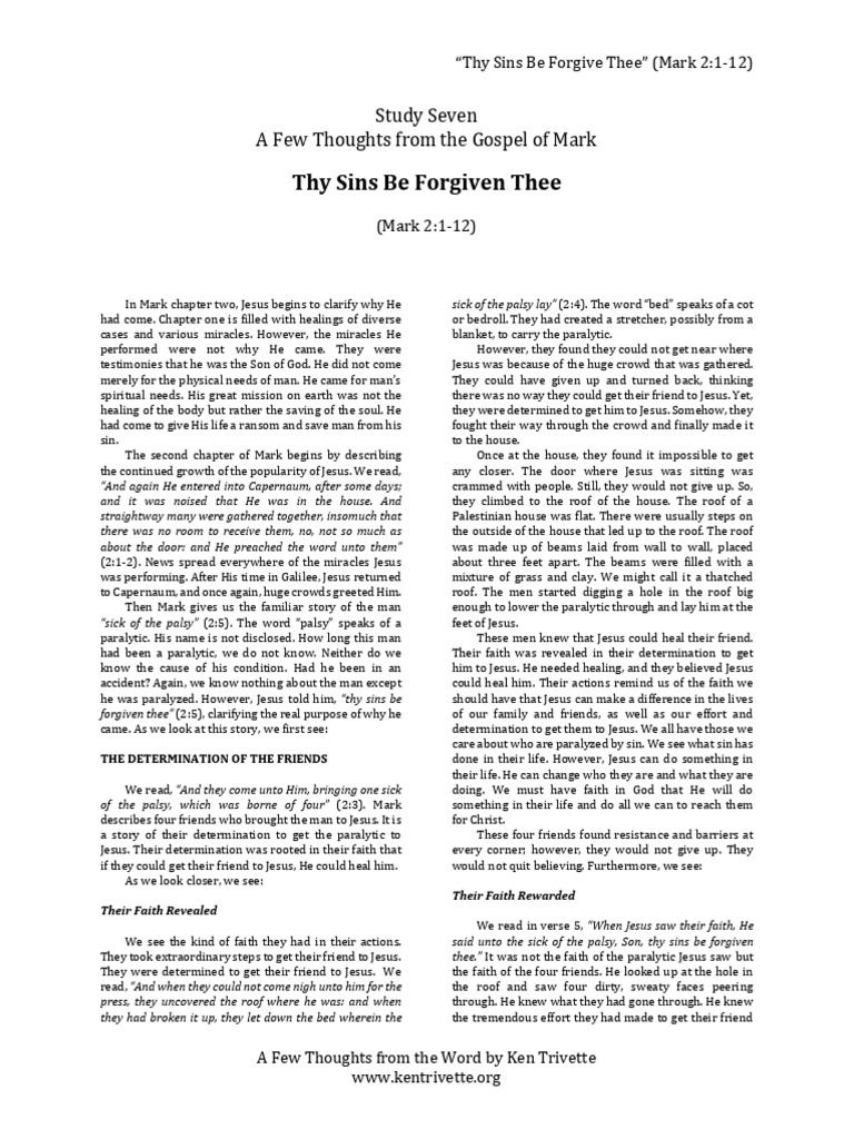 Faith and Forgiveness in Mark 2 | PDF | Jesus | Gospel Of Mark