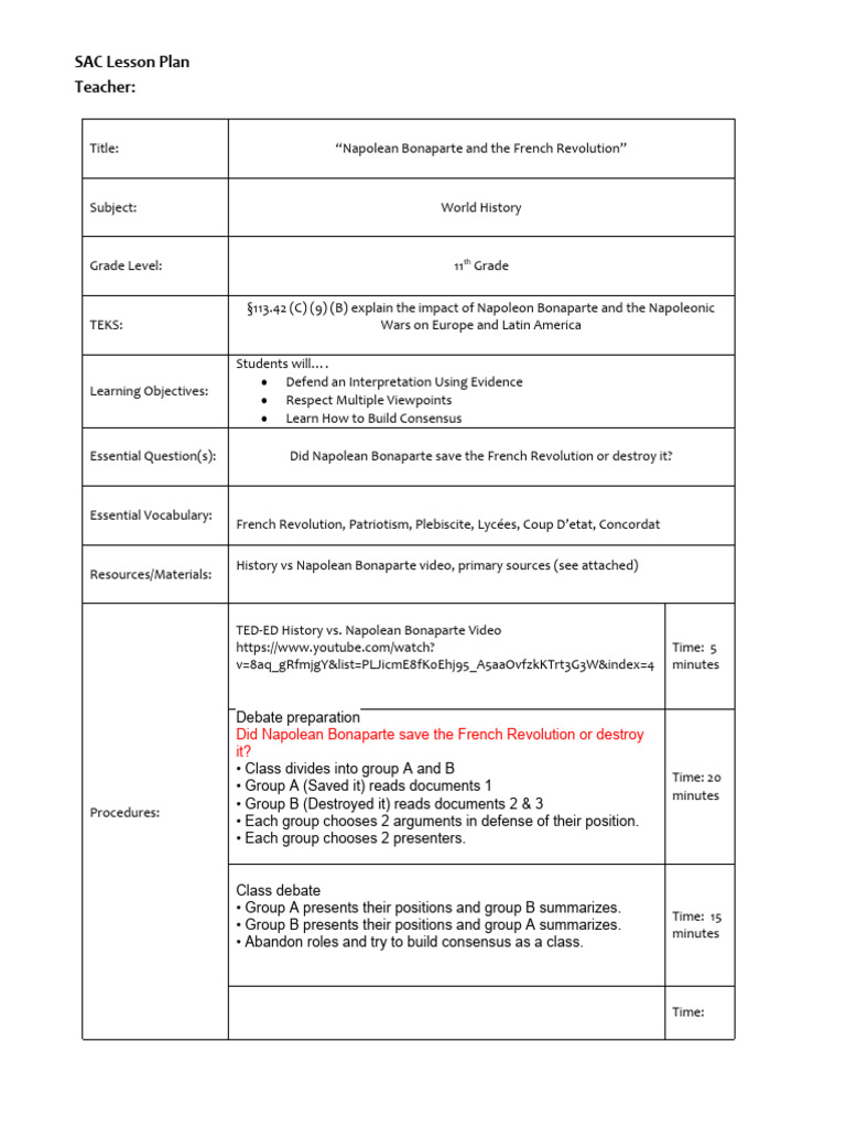 Lesson Plan | PDF | Napoleon