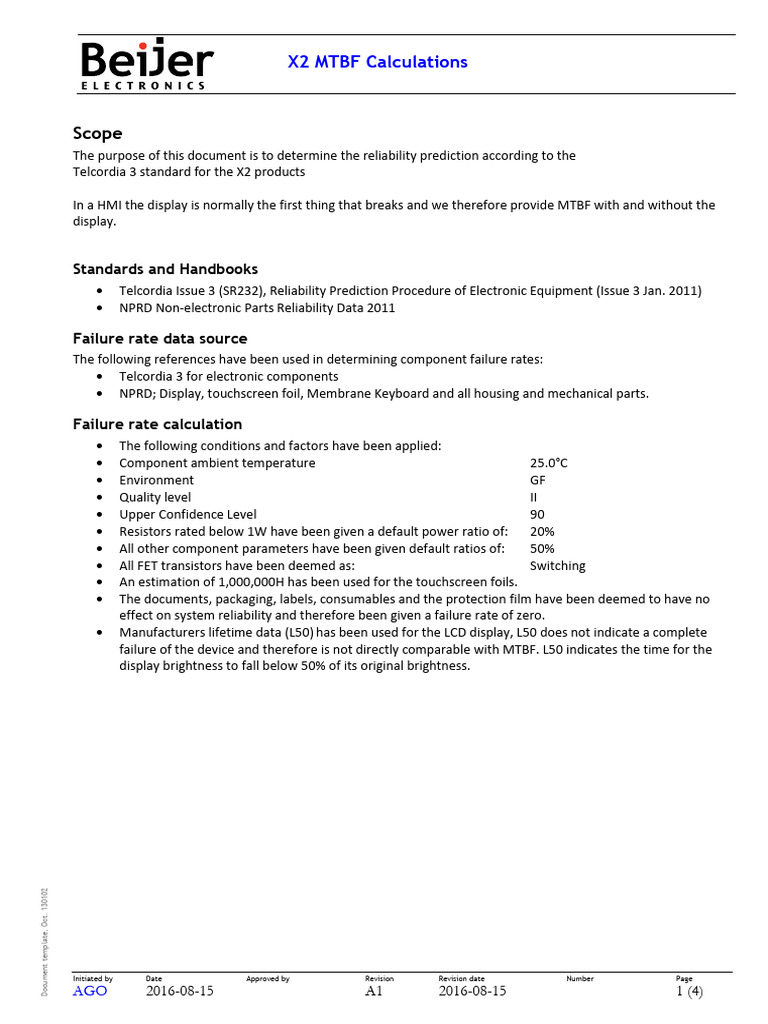 X2 MTBF Reliability Calculations | PDF | Reliability Engineering | Electronic Engineering