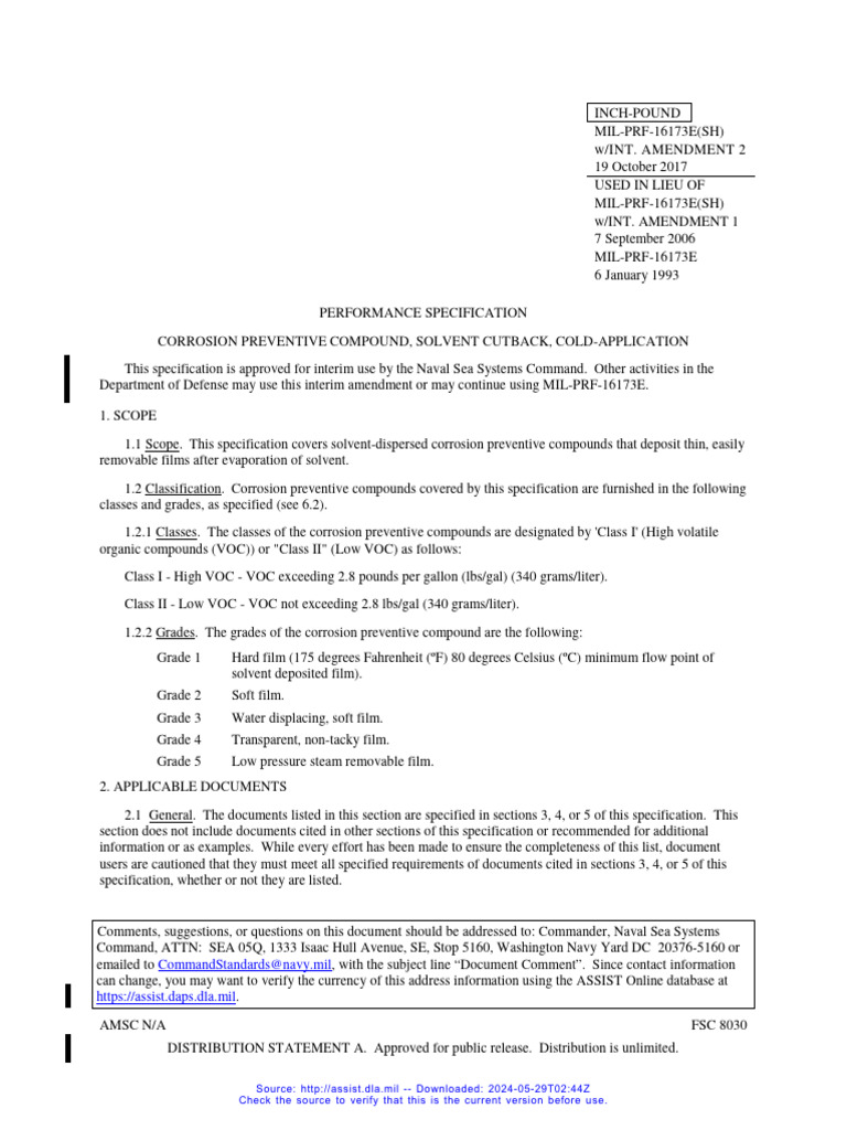 Mil-C-16173 - Mil-C-1617e Amd 2 | PDF | Volatile Organic Compound | Specification (Technical ...