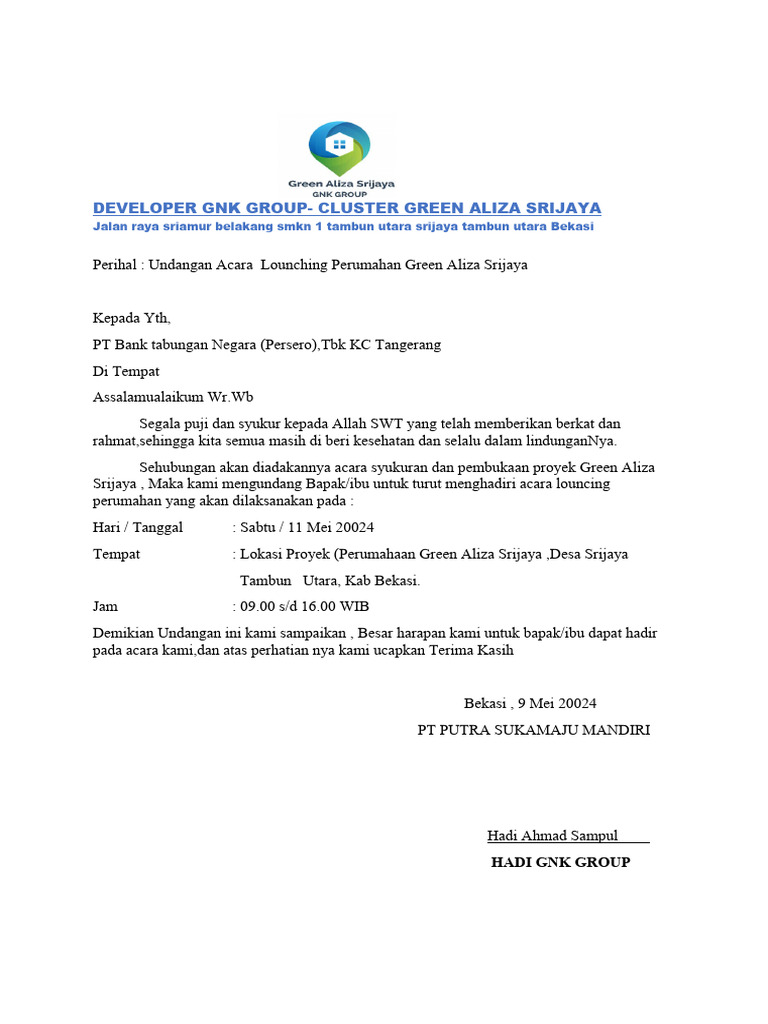 Undangan Launching Green Aliza | PDF