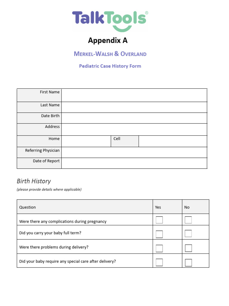 TOTs Forms Case History PEDIATRIC Updated | PDF | Gastroesophageal ...