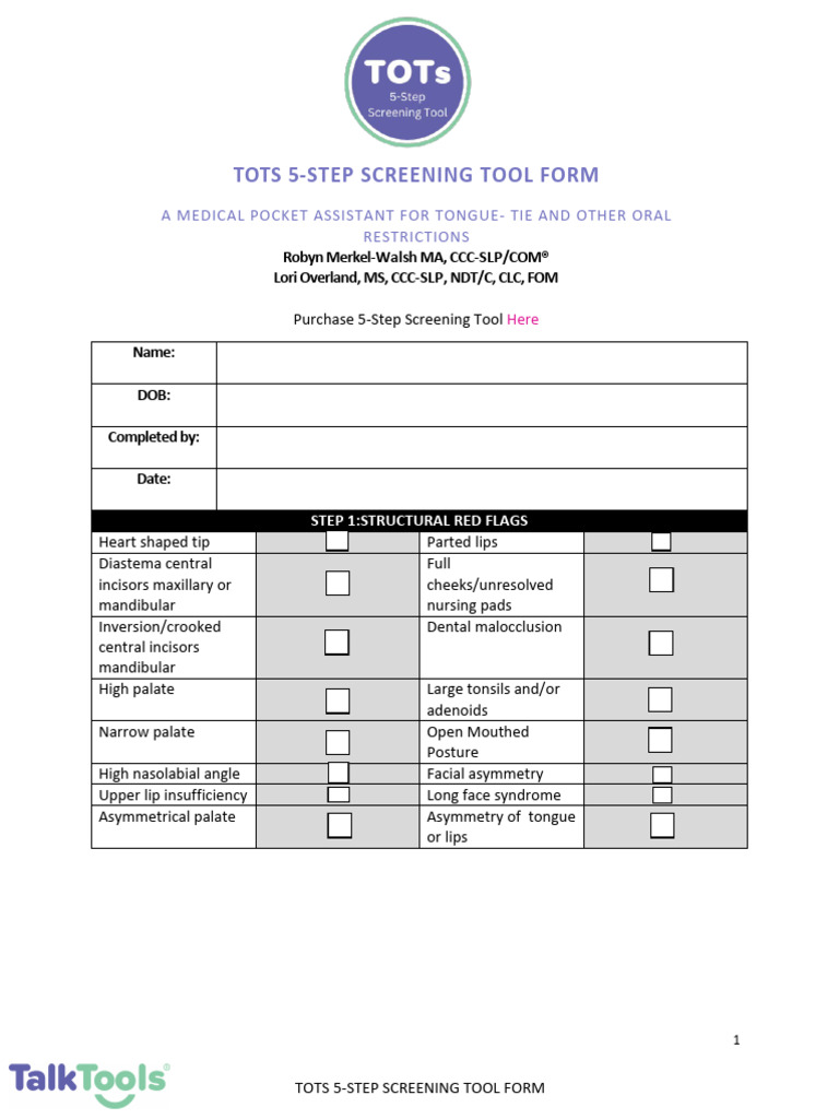 TOTs 5-Step-Screening Form Updated | PDF | Tongue | Lip