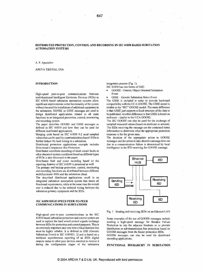 Apostolov, A. P. (2004) - Distributed Protection, Control and Recording in IEC 61850 Based ...