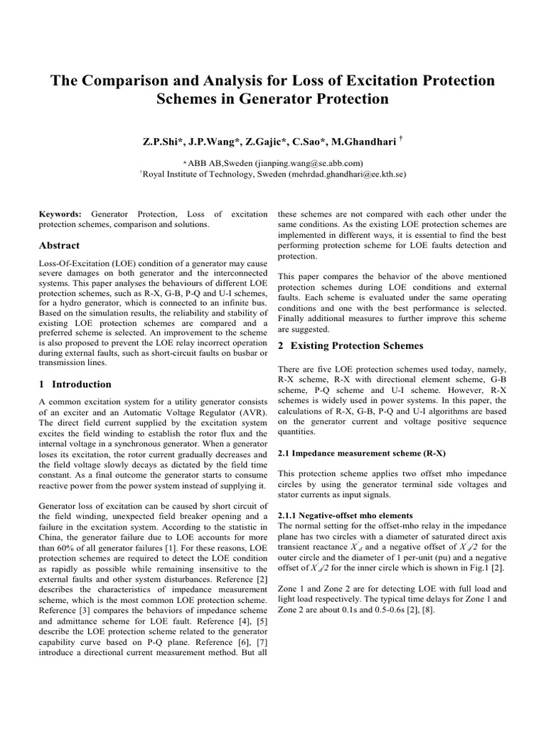 LOE Protection Schemes for Generators | PDF | Relay | Electrical Impedance