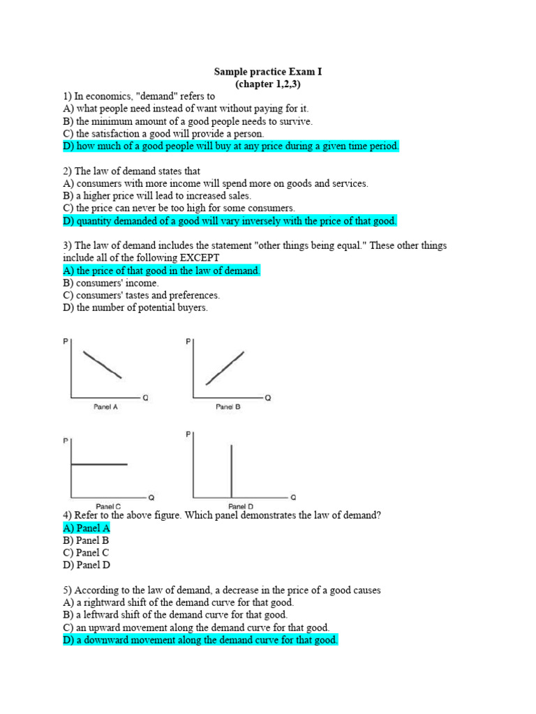 Sample Practice Exam I Solutions | PDF | Demand | Demand Curve