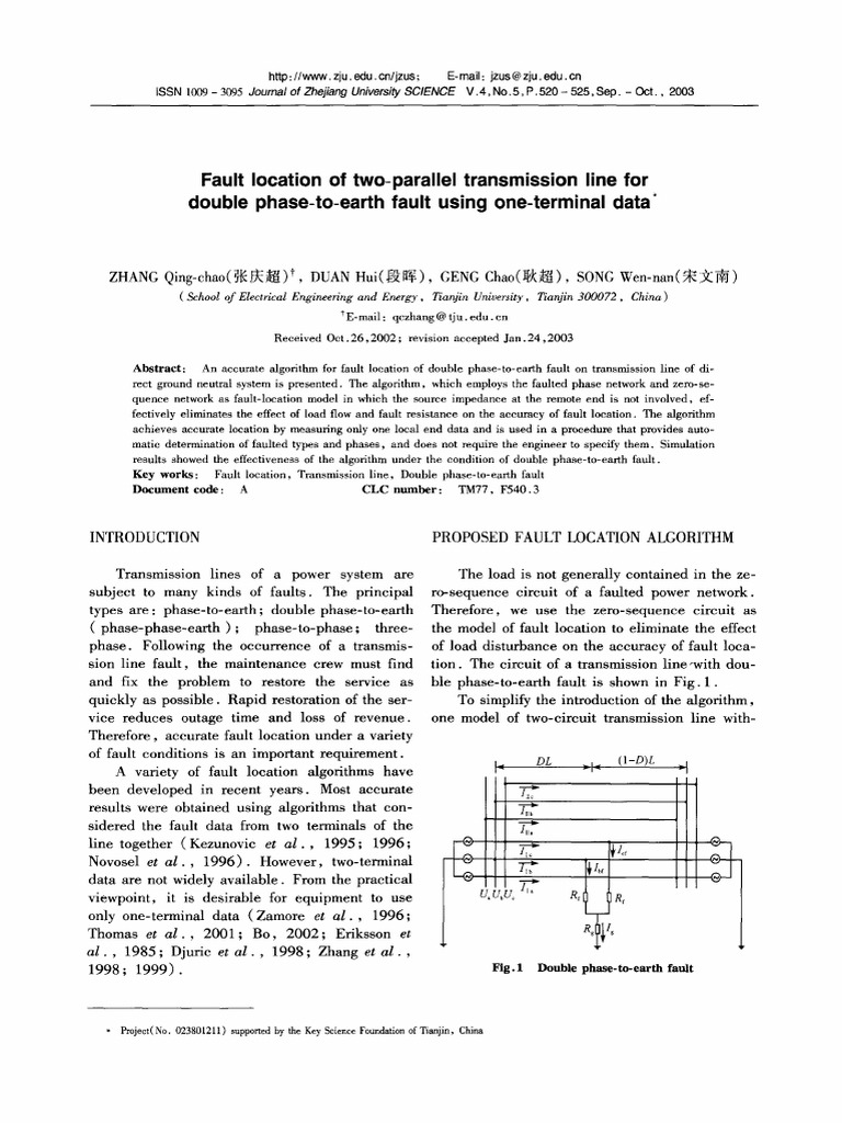 Fault Location of Two-Parallel Transmission Line For Double Phase-To-Earth Fault Using One ...