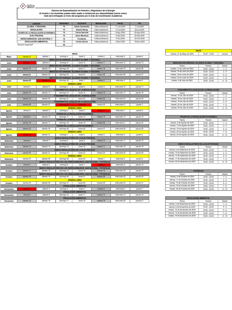 HORARIO DRE 2024 | PDF
