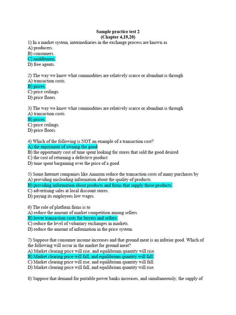 Micro Sample Test 2 Solutions | PDF | Demand | Price Elasticity Of Demand