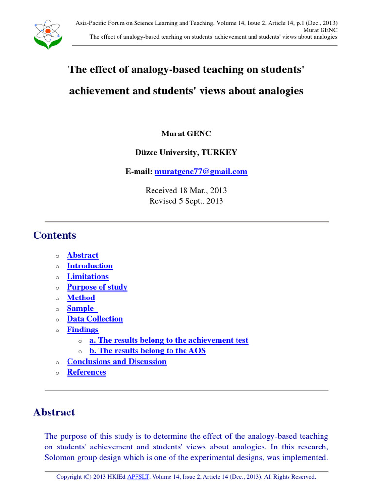 The Effect of Analogy-Based Teaching On Students | PDF | Concept | Analogy
