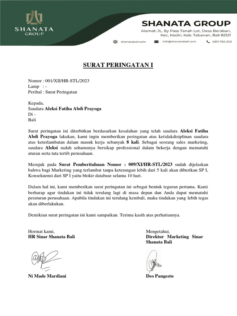 Surat Peringatan I (Aleksi) | PDF | Karier & Perkembangan | Pengelolaan ...