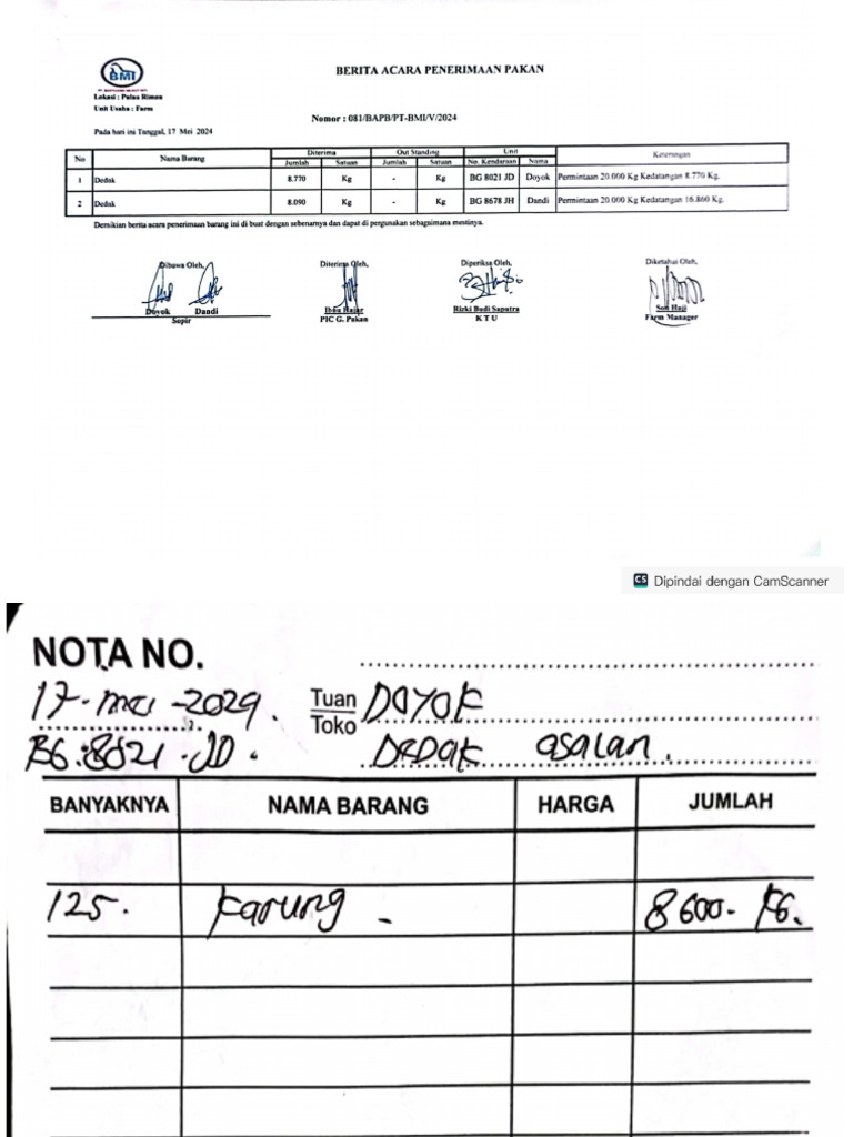 BA penerimaan pakan 17-05-2024 DEDAK NO 081 | PDF