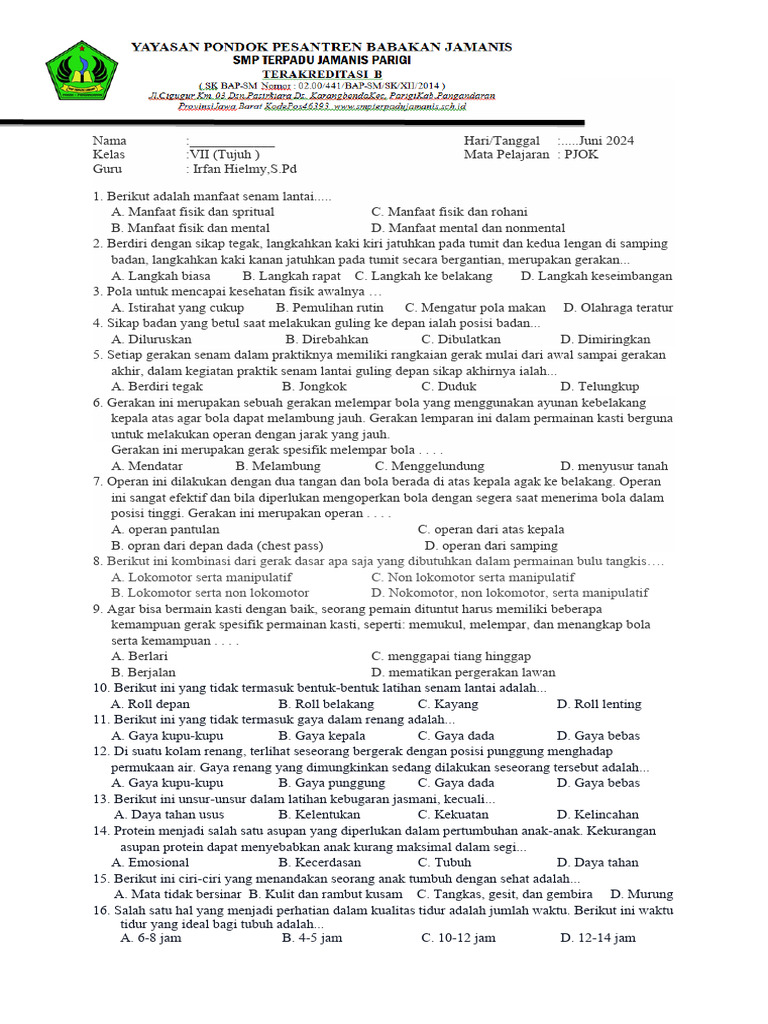 Soal KLS 7 SMT 2 | PDF | Olahraga & Rekreasi