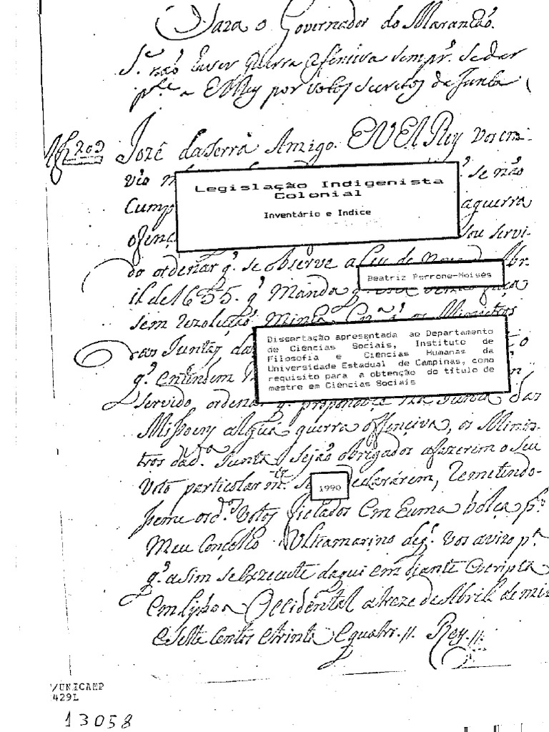 Legislação Indigenista Colonial - Inventario e Indice Perrone-Moises ...