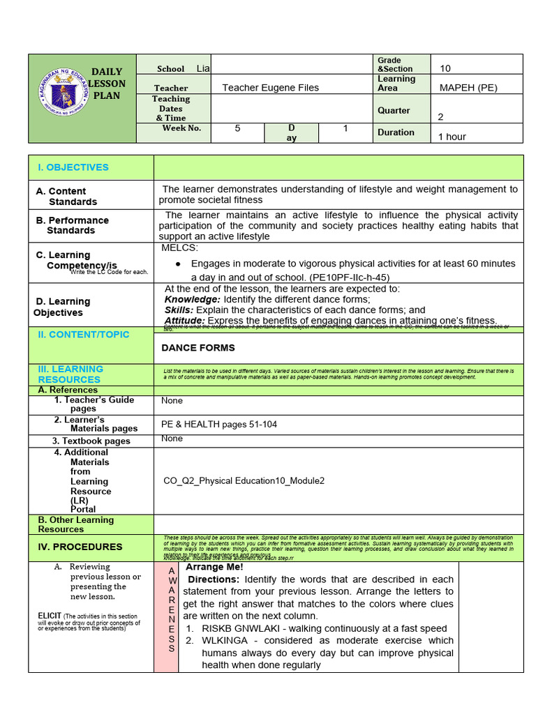 Identifying Dance Forms for Fitness | PDF | Learning | Physical Education