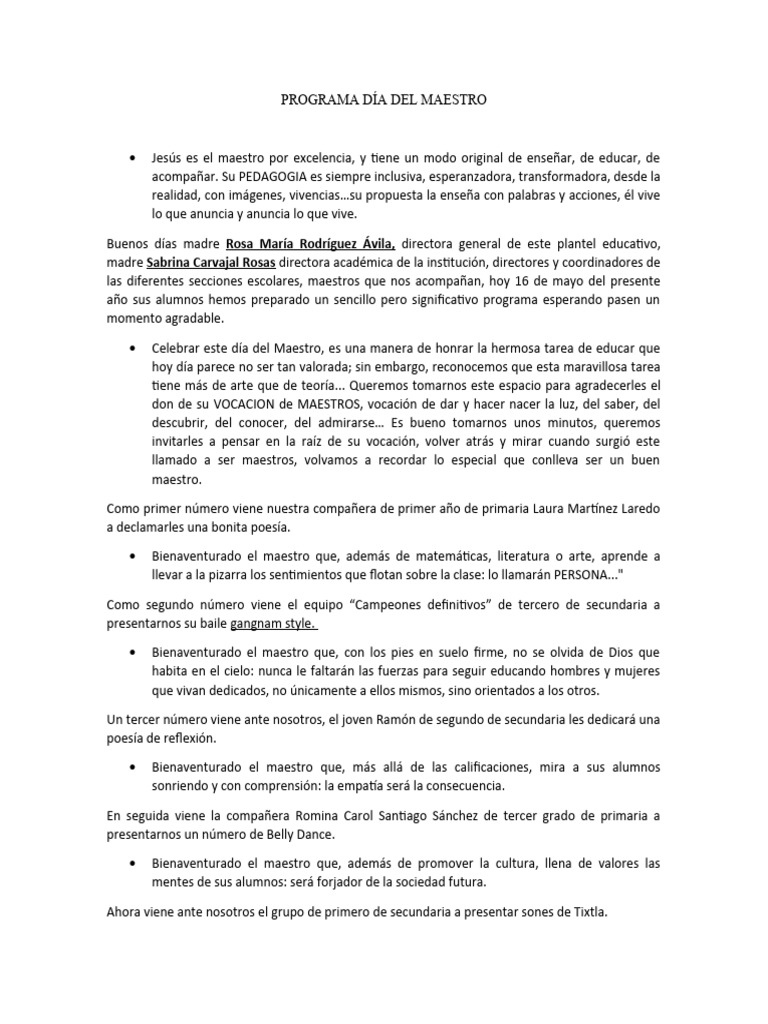 Programa Día Del Maestro | PDF | Maestros
