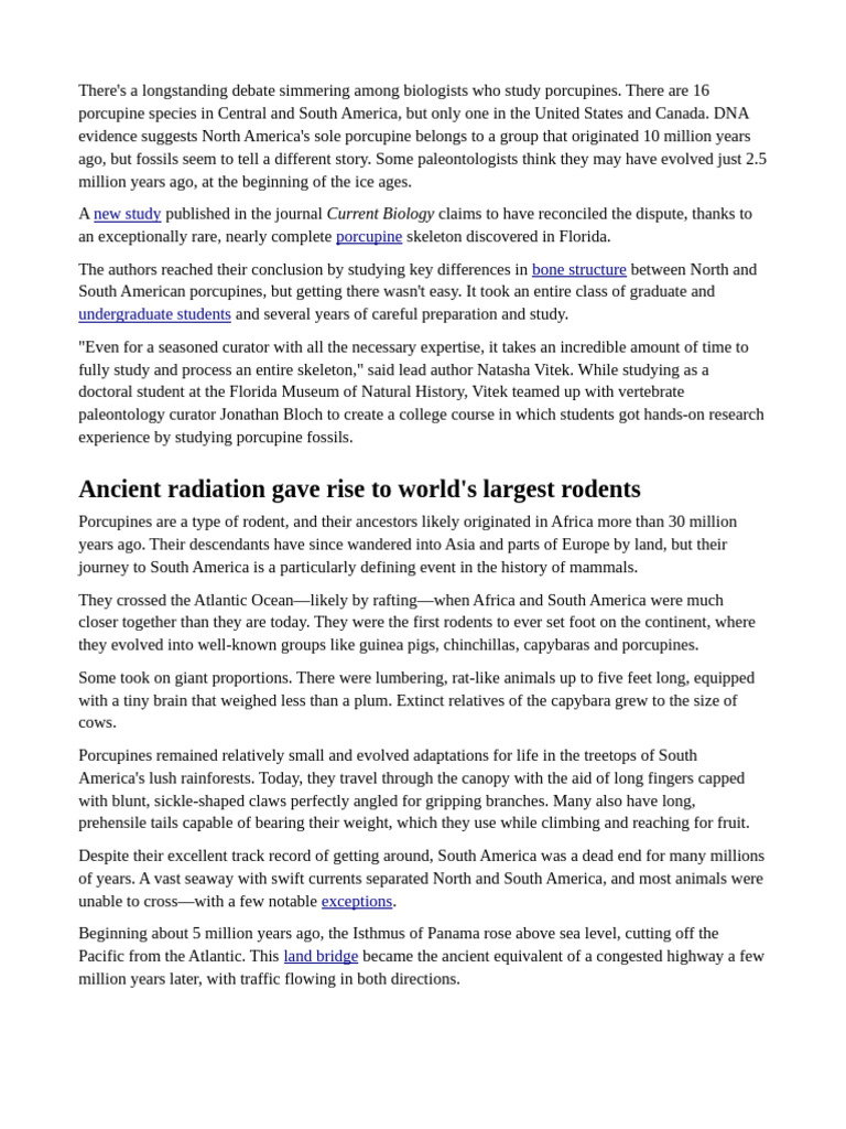 Porcupine Evolution in Old World and Asia | PDF | Paleontology | Fossil