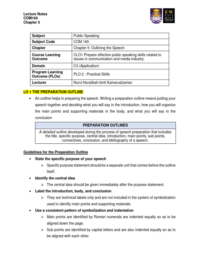 Outlining Techniques for Public Speaking | PDF | Lecture | Nonverbal Communication