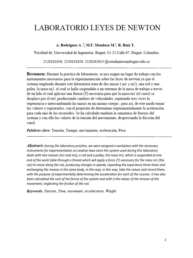Laboratorio Leyes de Newton Corregido | Descargar gratis PDF | Masa | Fuerza