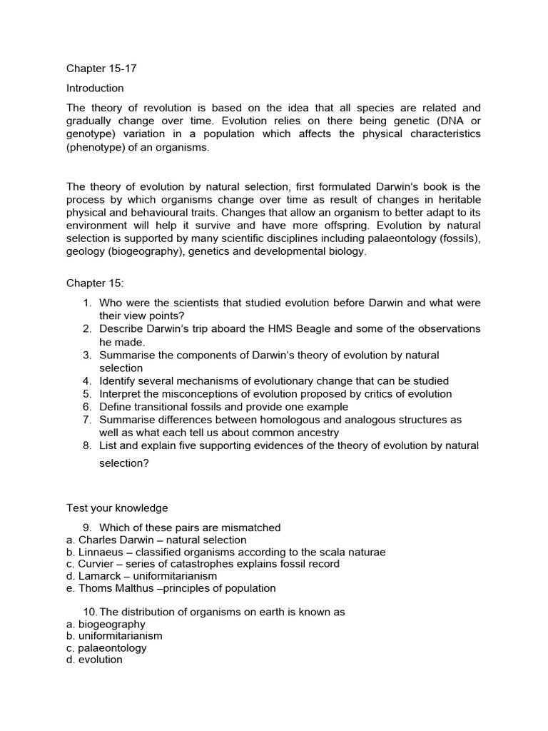 Week 9b CHP 15 Task Darwin and EvolutionJWT 315 | PDF | Natural ...