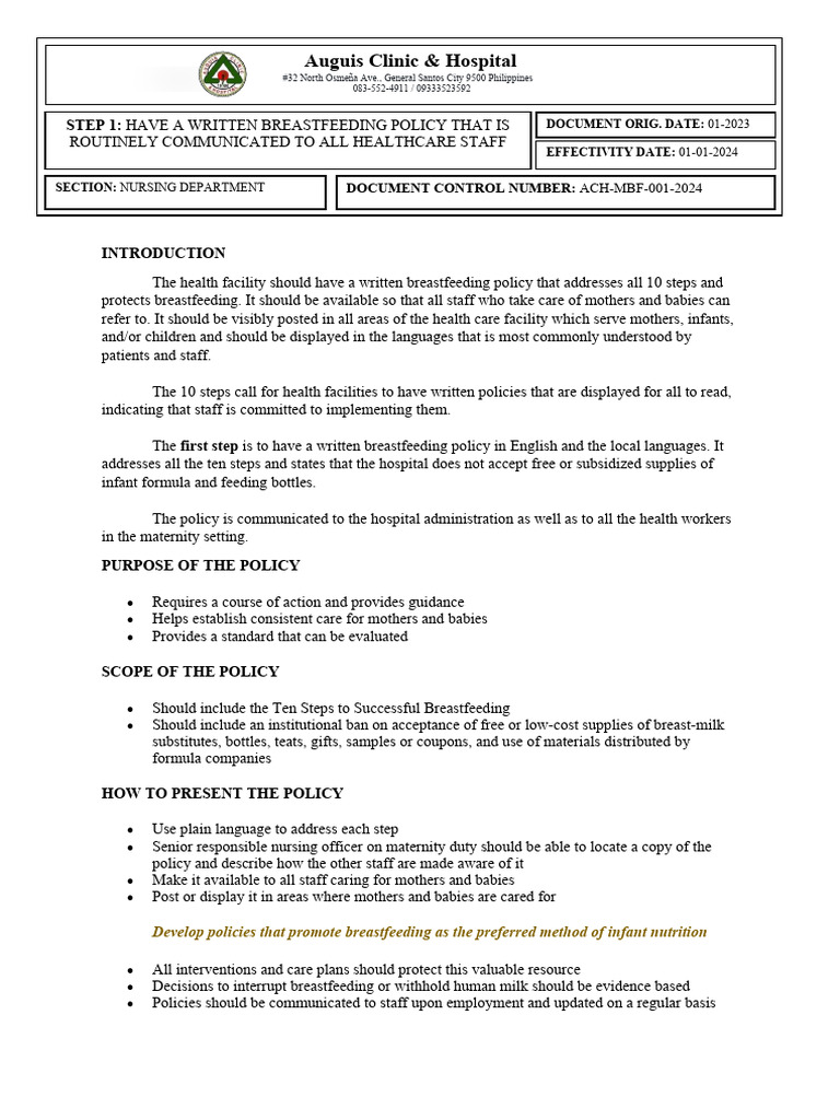 Breastfeeding Policy Implementation Guide | PDF | Breastfeeding ...