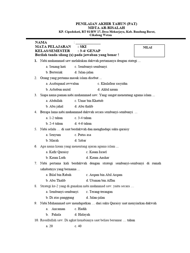 SOAL PAT SKI 3-4 Rvs | PDF