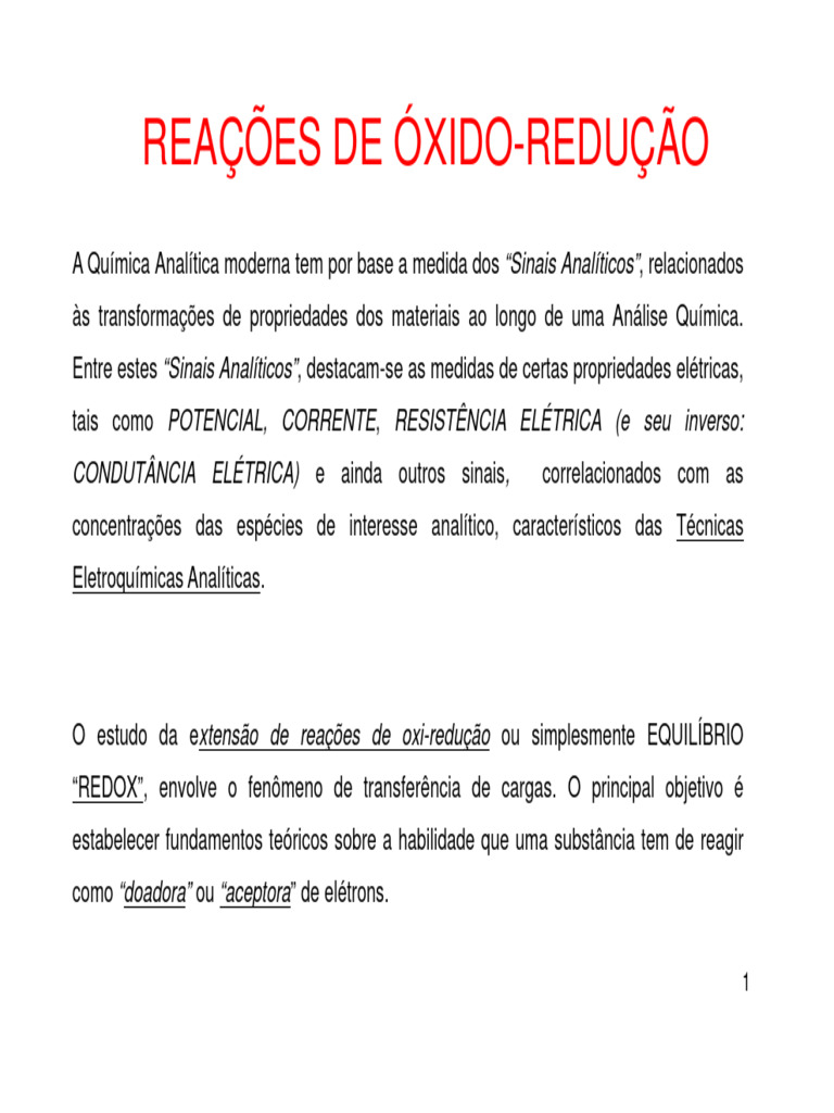 Técnicas Eletroquímicas e Reações Redox | PDF | Eletroquímica | Reações ...