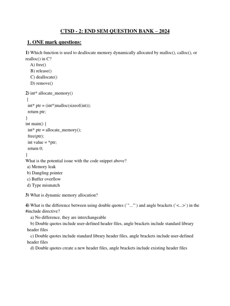 CTSD-2 Question Bank For End Sem 2024 | PDF | Computer Programming | Computing