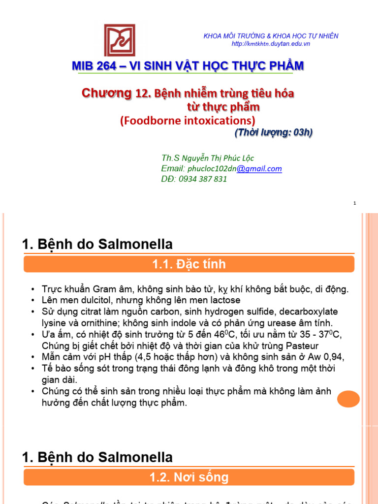 MIB 264 - Vi Sinh Hoc Thuc Pham - 2024S - Lecture Slides - 13 - Nhiem Trung Tieu Hoa TP Do VSV | PDF