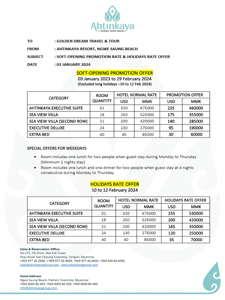 Ngwe Saung Beach Hotel Promo Rates | PDF | Hotel
