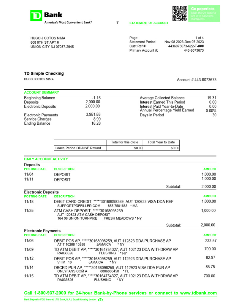 TD Simple Checking: Account Summary | PDF | Credit Card | Debit Card