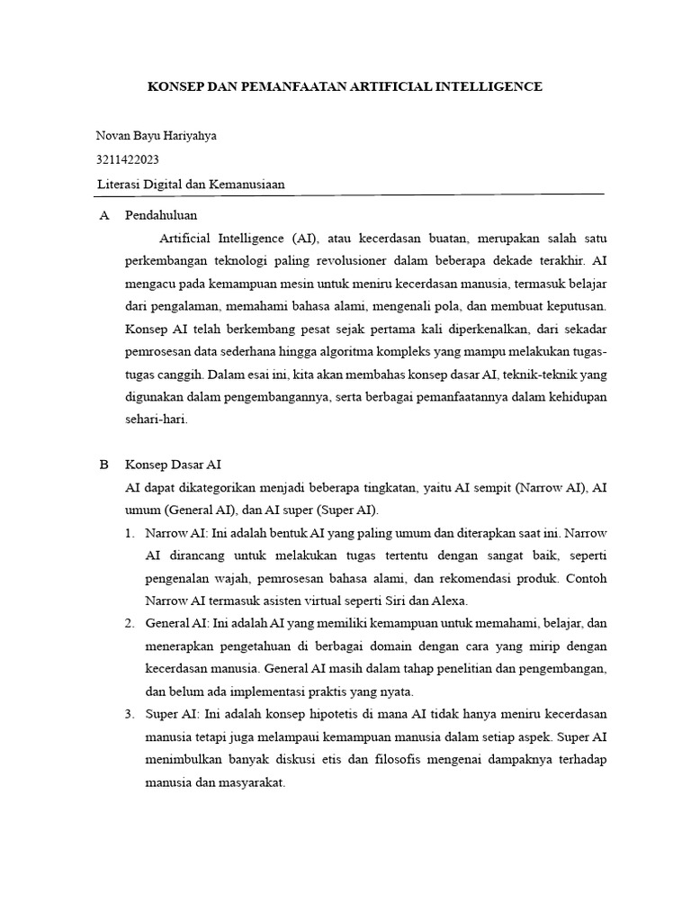 Essay Konsep Dan Pemanfaatan Artificial Intelligence | PDF | Seni | Komputer