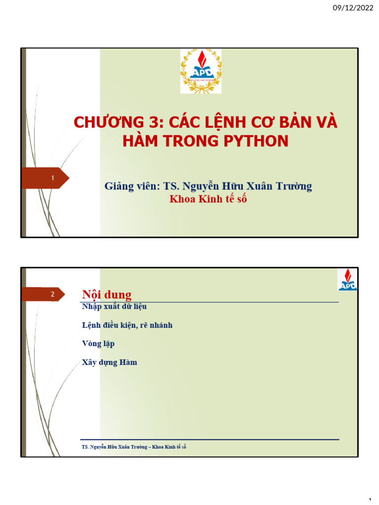 Chuong 3 - Cac Lenh Co Ban Va Ham Trong Python | PDF