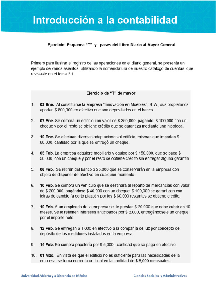 U2. Ejemplo Pases Del Libro Diario Al Mayor General y Esquema T | PDF | Bancos | Contabilidad