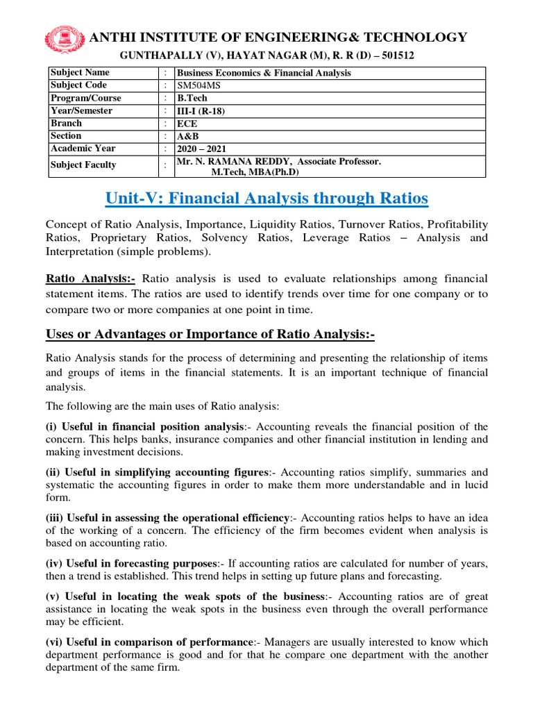 UNIT-V BEFA Note. | PDF | Cash Flow Statement | Working Capital