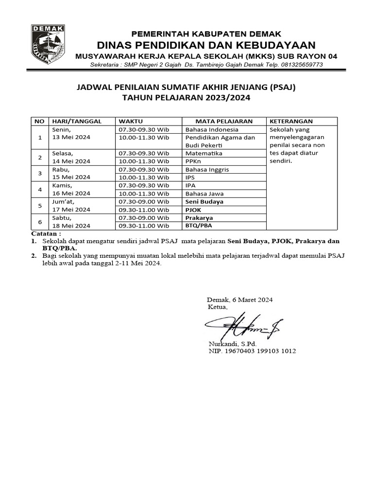 Jadwal Psaj 2023-2024 | PDF