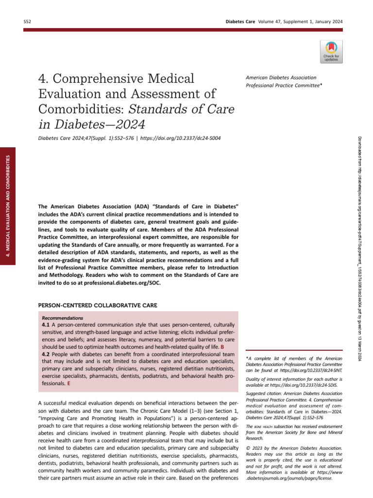 Standards of Care in Diabetes-2024: 4. Comprehensive Medical Evaluation ...