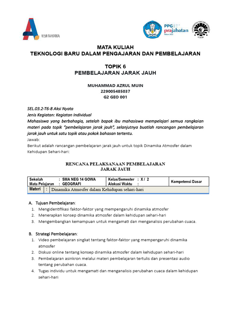 Aksi Nyata TP6 Muhammad Azrul Muin 229005485037 | PDF | Sains & Matematika