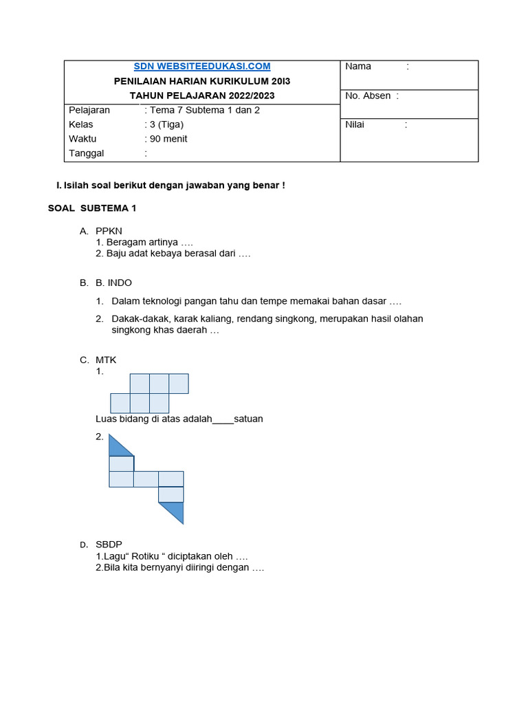 Soal Uh Tema 7 Subtema 1 Dan 2 | PDF