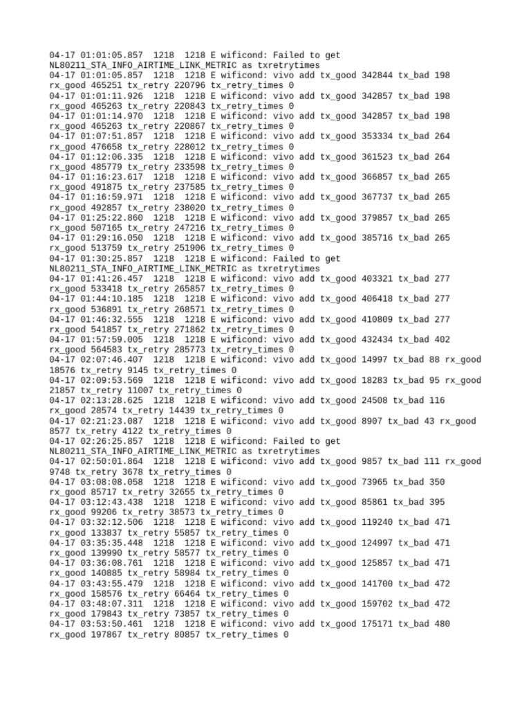 Vivo WiFi Transmission Metrics Log | PDF | Operating System Technology ...