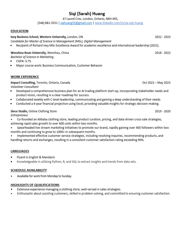 Sarah Resume | PDF