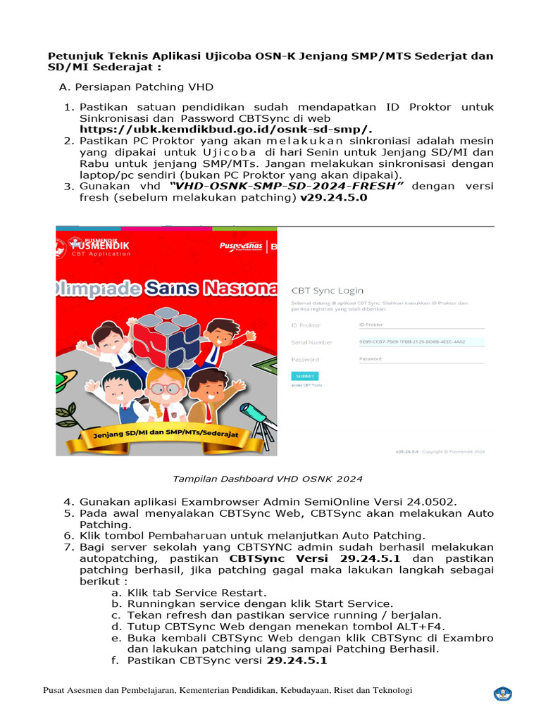 Petunjuk SINKRONISASI Ujicoba OSNK 2024 SMP SD | PDF | Komputer