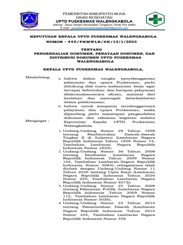 1.2.2.3 SK Pengendlaian, Penataan, Distribusi Dokumen | PDF | Pengelolaan Keuangan & Uang ...