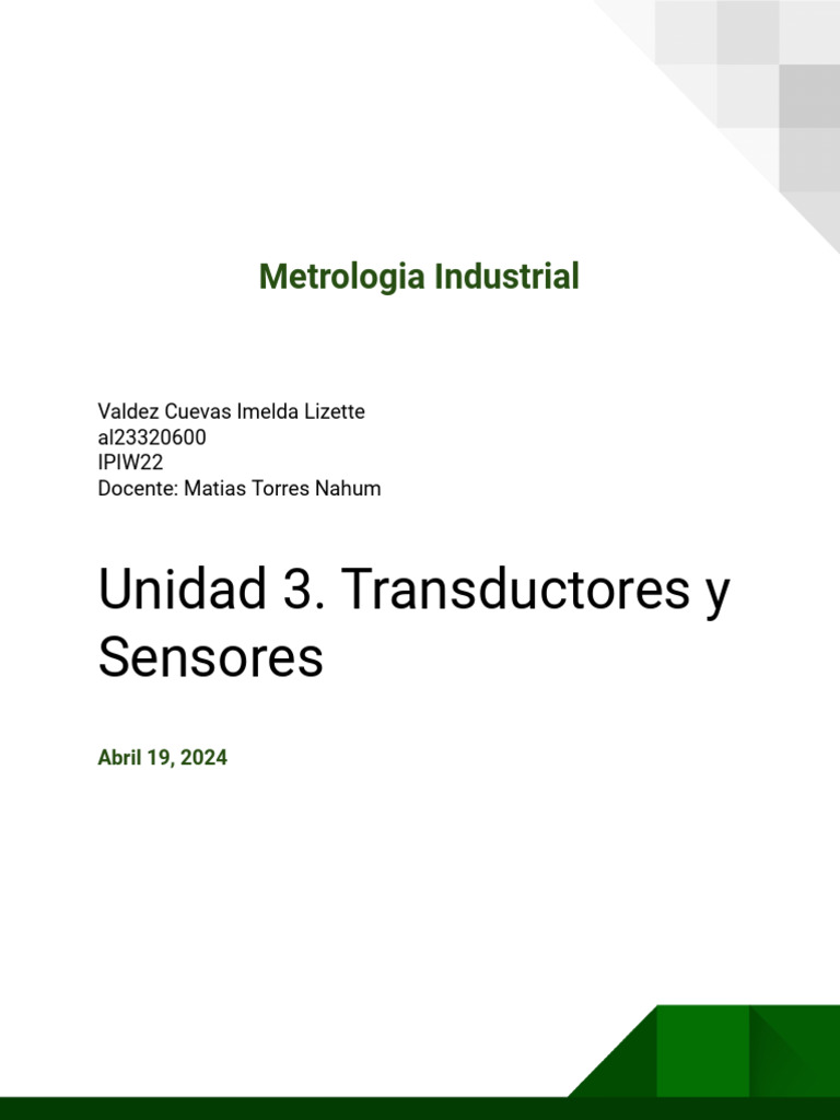 Metrologia. Unidad 3. Trabajo Final | PDF | Sensor | Ultrasonido