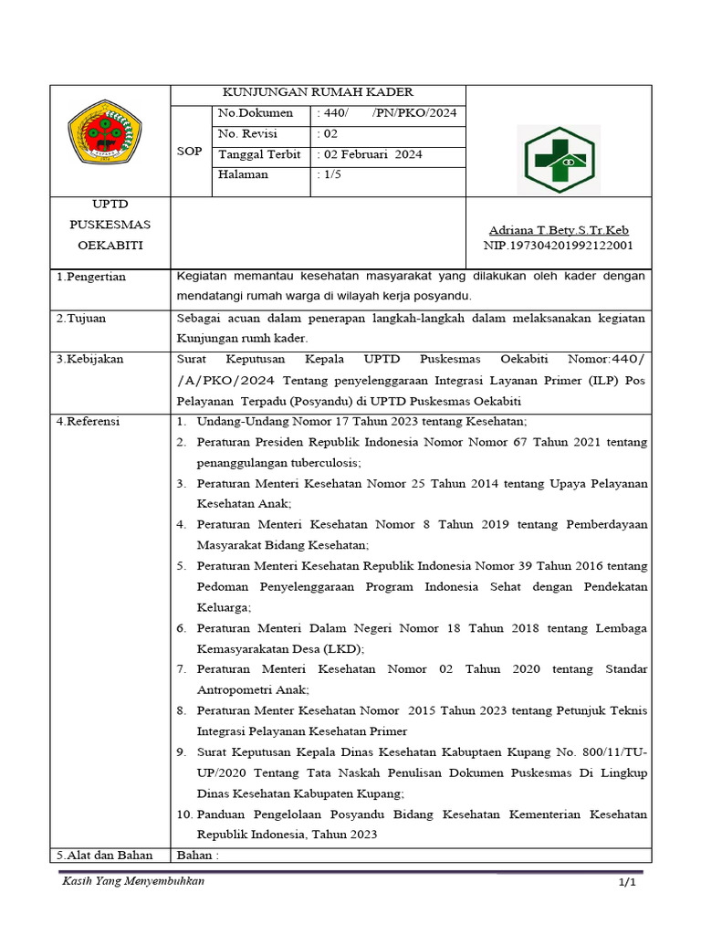 SOP Kunjungan Rumah Kader Posyandu | PDF