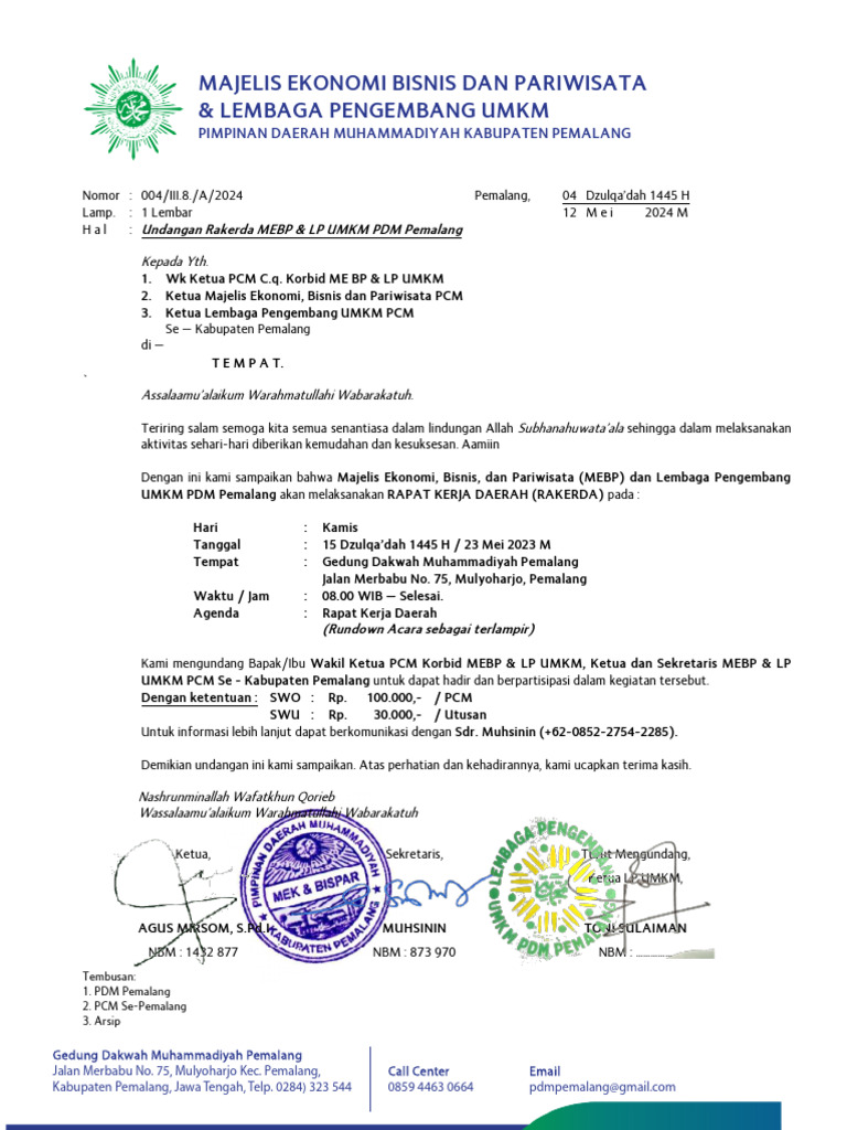 Undangan Rakerda ME BP & LP UMKM PML OK | PDF