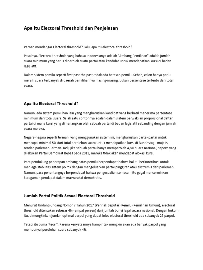 1 - Apa Itu Electoral Threshold Dan Penjelasan | PDF