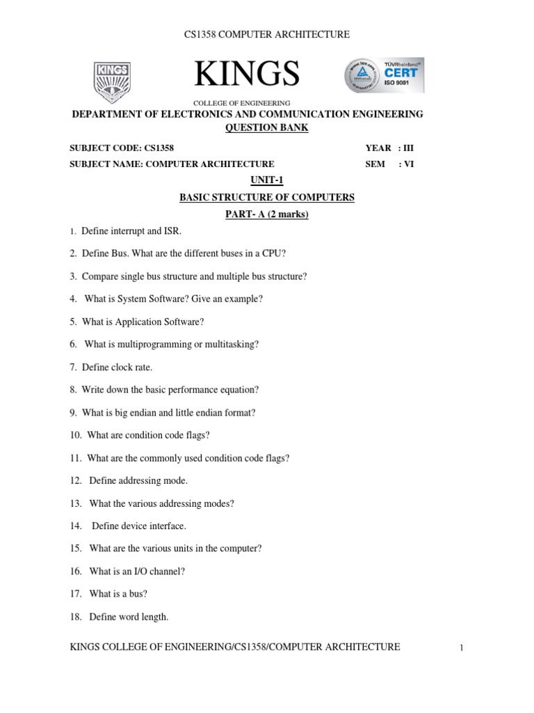 Computer Architecture Question Bank | Download Free PDF | Input/Output ...